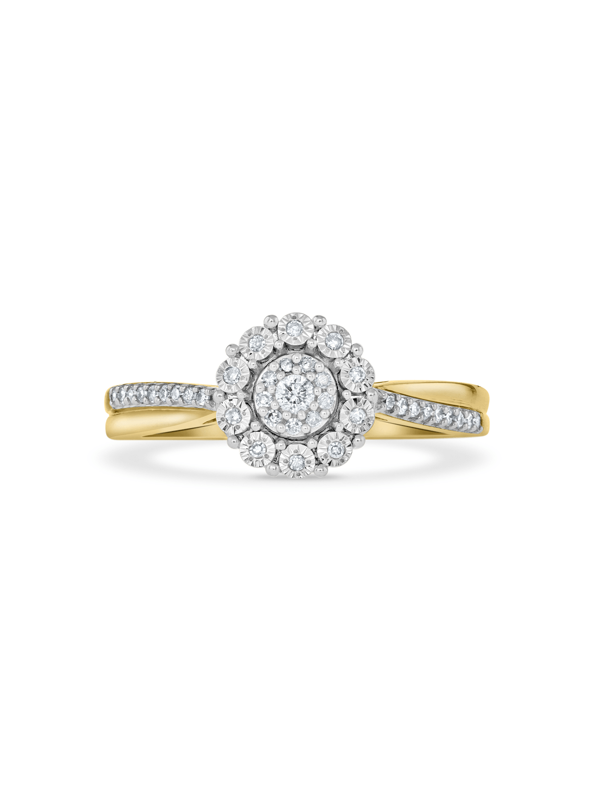 Yellow Gold 0.15ct Diamond Round Halo Ring | Bash