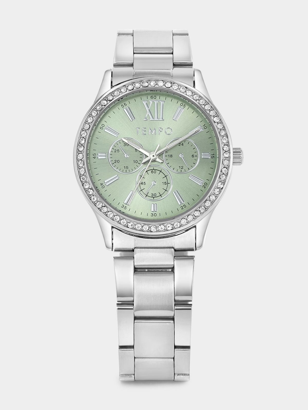 Tempo Silver Plated Green Dial Bracelet Watch | Bash