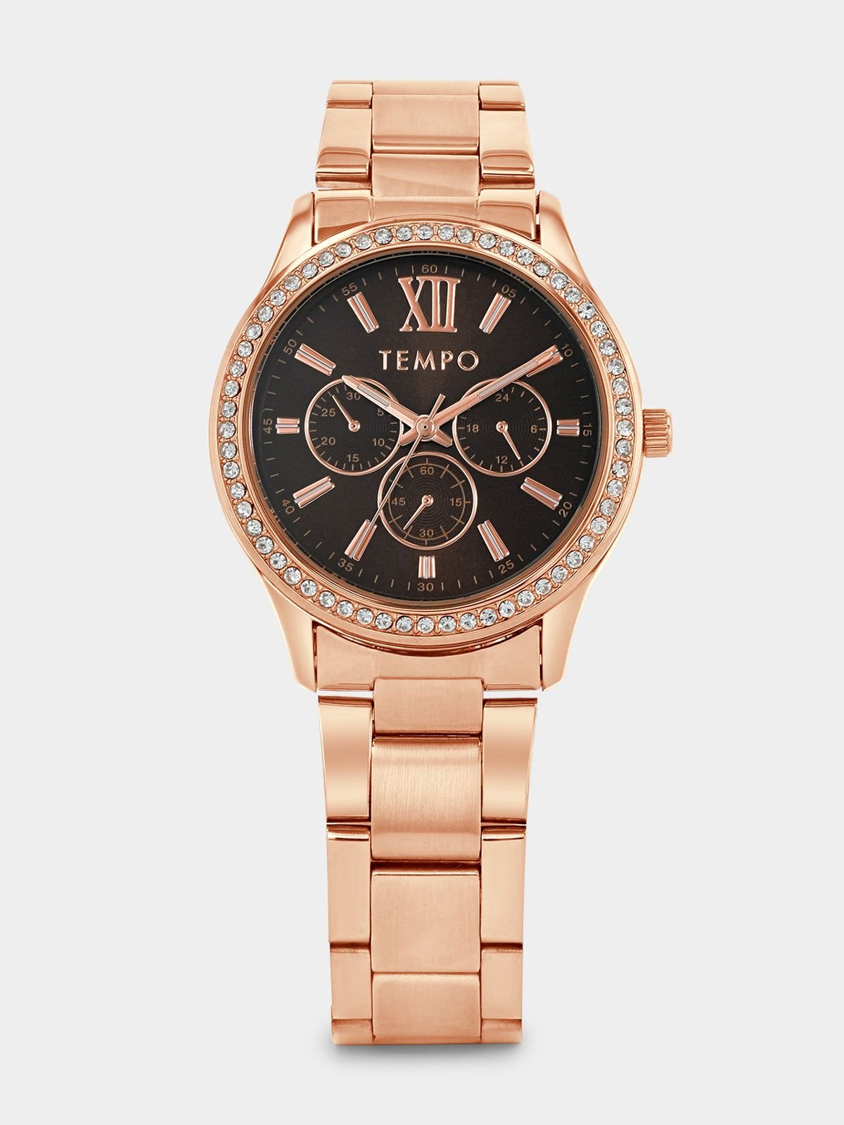 Tempo Rose Plated Brown Dial Bracelet Watch | Bash