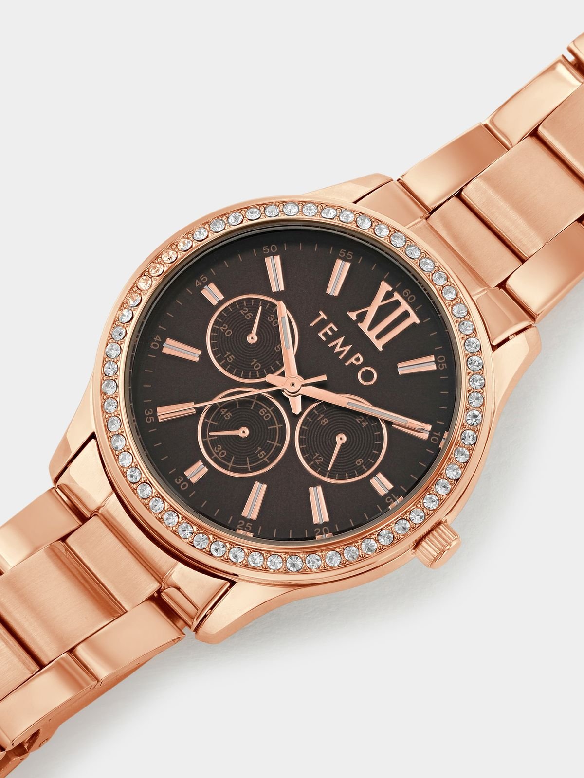 Tempo Rose Plated Brown Dial Bracelet Watch | Bash
