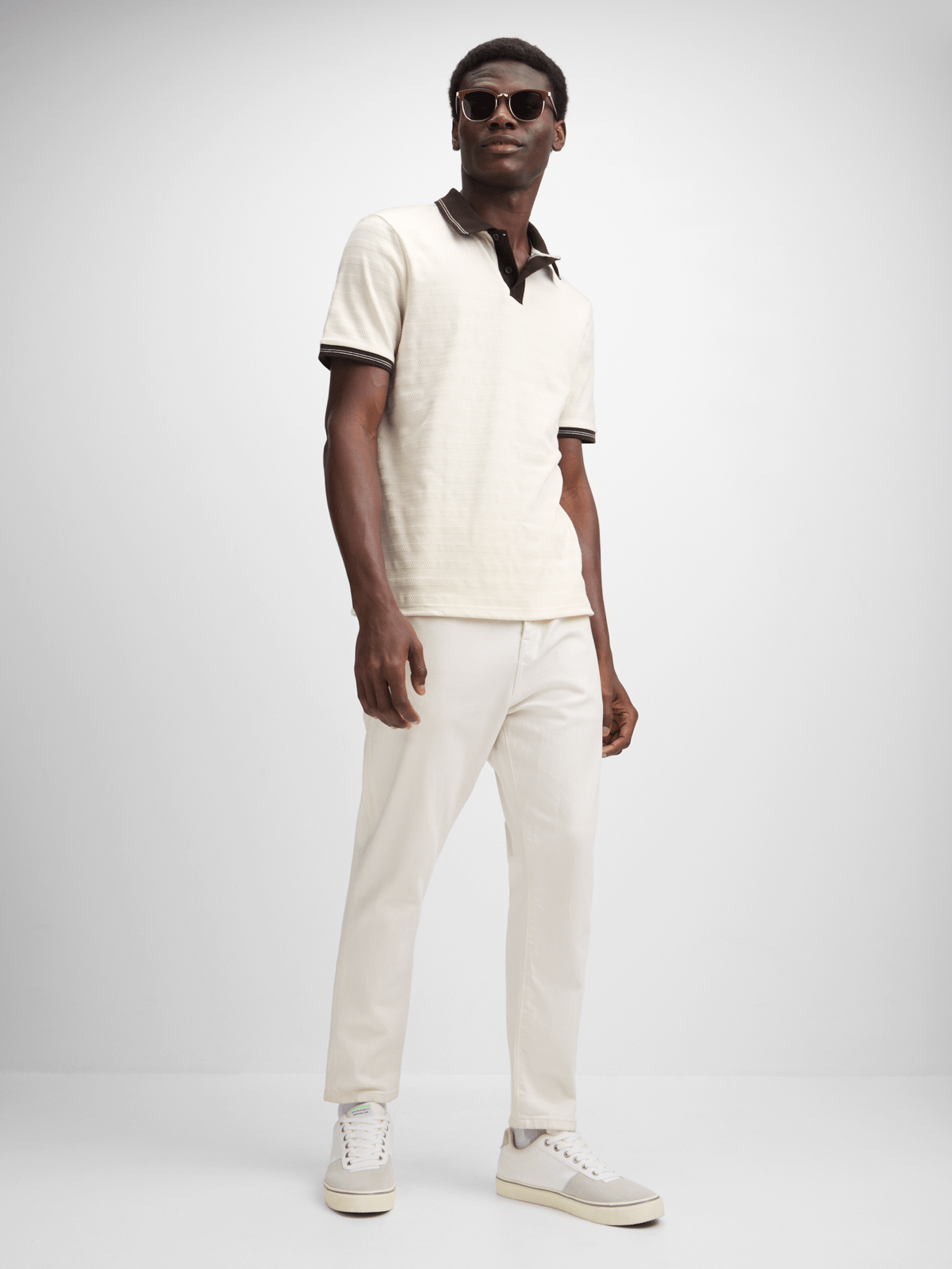 Jet Men's Light Yellow Textured Stripe Golf Shirt | Bash