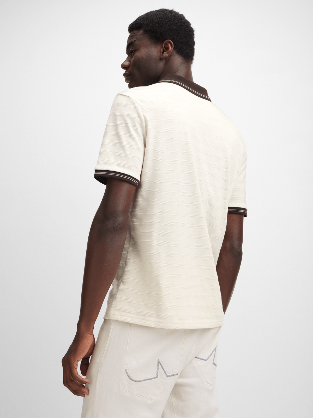 Jet Men's Light Yellow Textured Stripe Golf Shirt | Bash