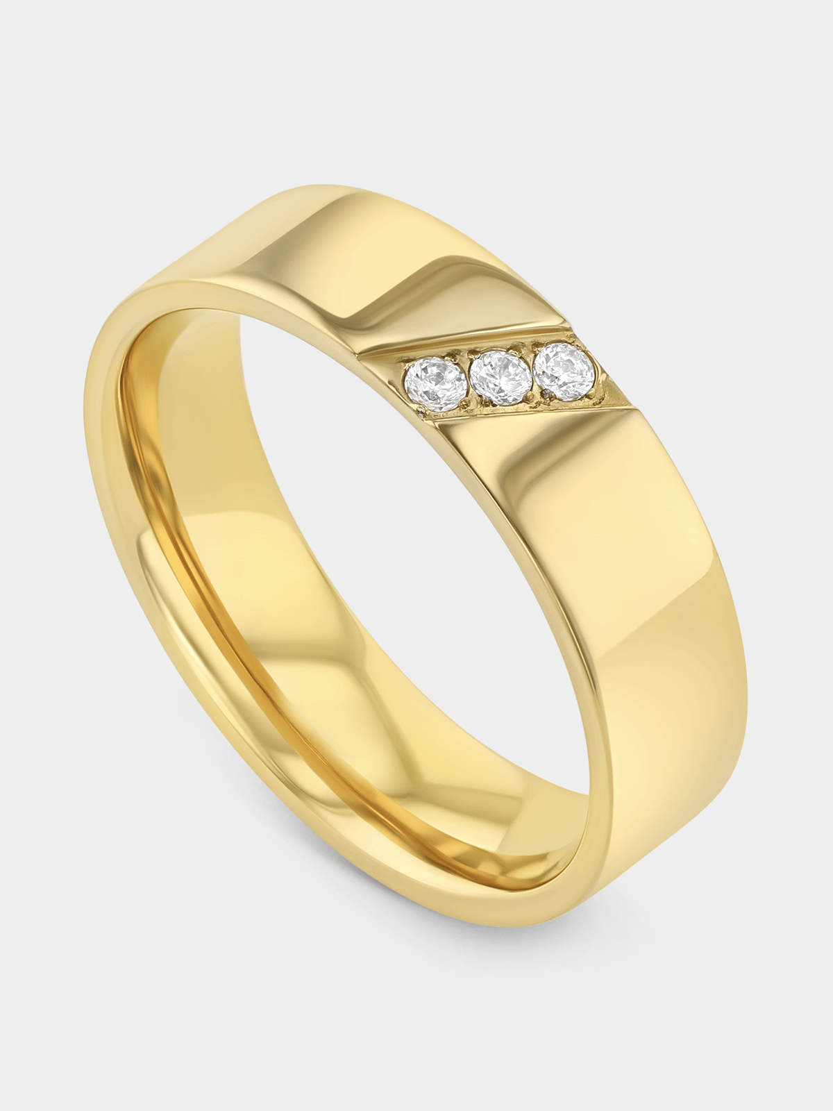 Gold Plated Stainless Steel Cubic Zirconia Diagonal Trio Ring | Bash