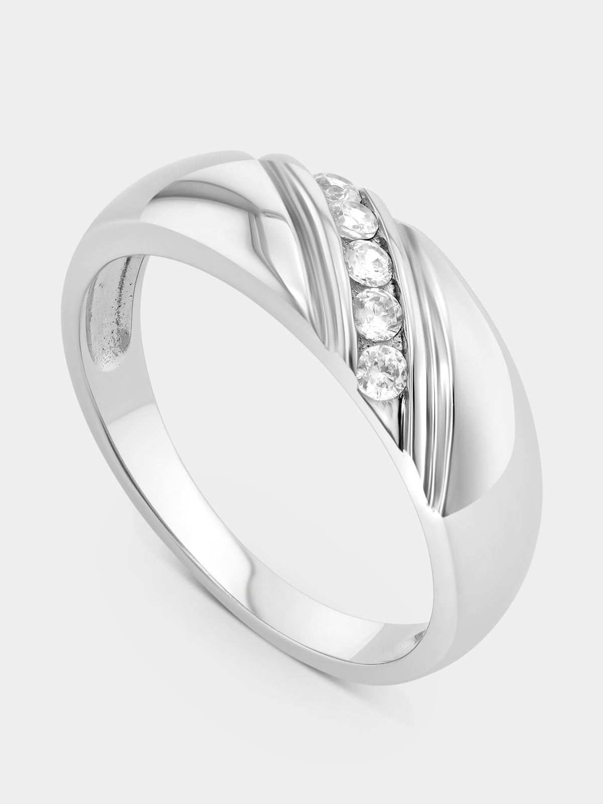 Sterling Silver Cubic Zirconia Diagonal Channel Ring | Bash