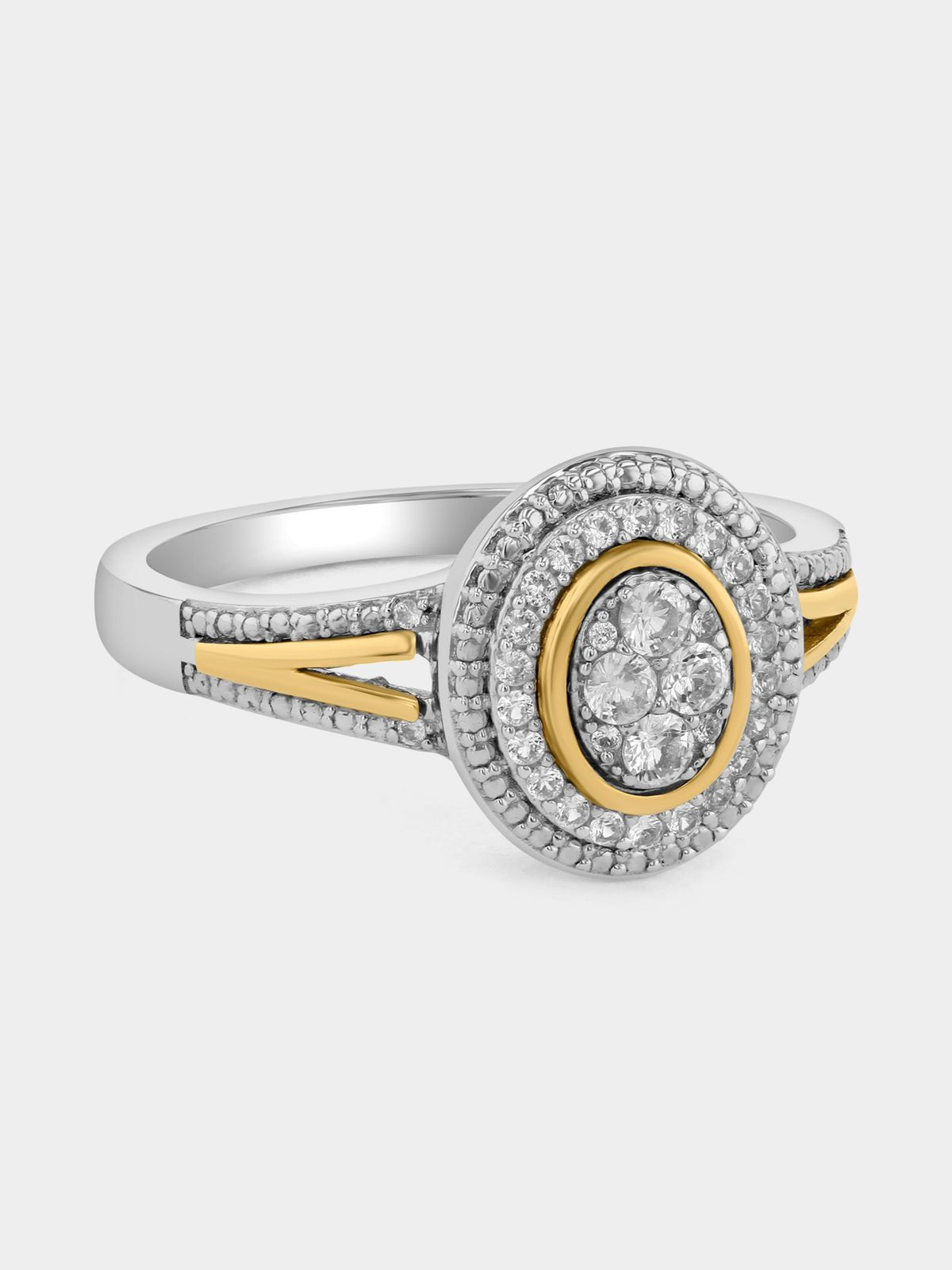 Yellow Gold & Sterling Silver Diamond & Created Sapphire Oval Halo Ring ...