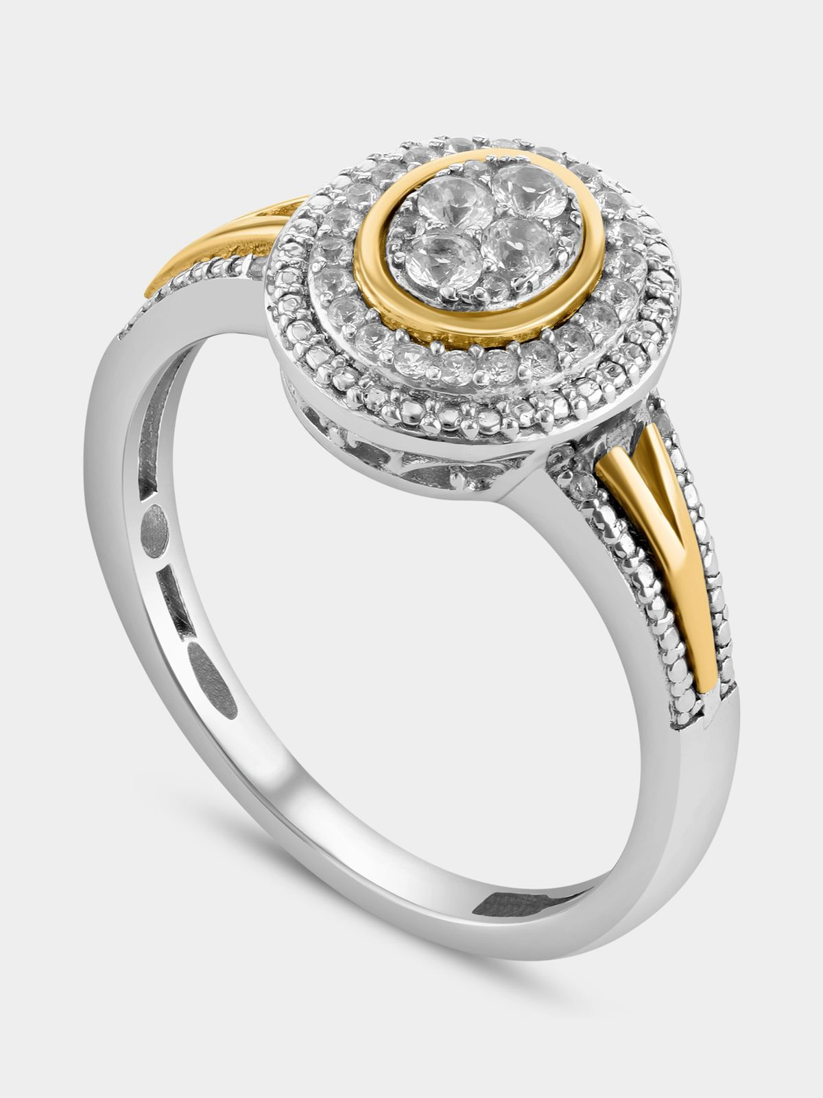 Yellow Gold & Sterling Silver Diamond & Created Sapphire Oval Halo Ring ...