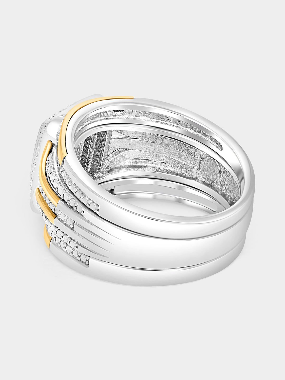 Yellow Gold & Sterling Silver Cluster Rec Diamond Tripset Ring | Bash