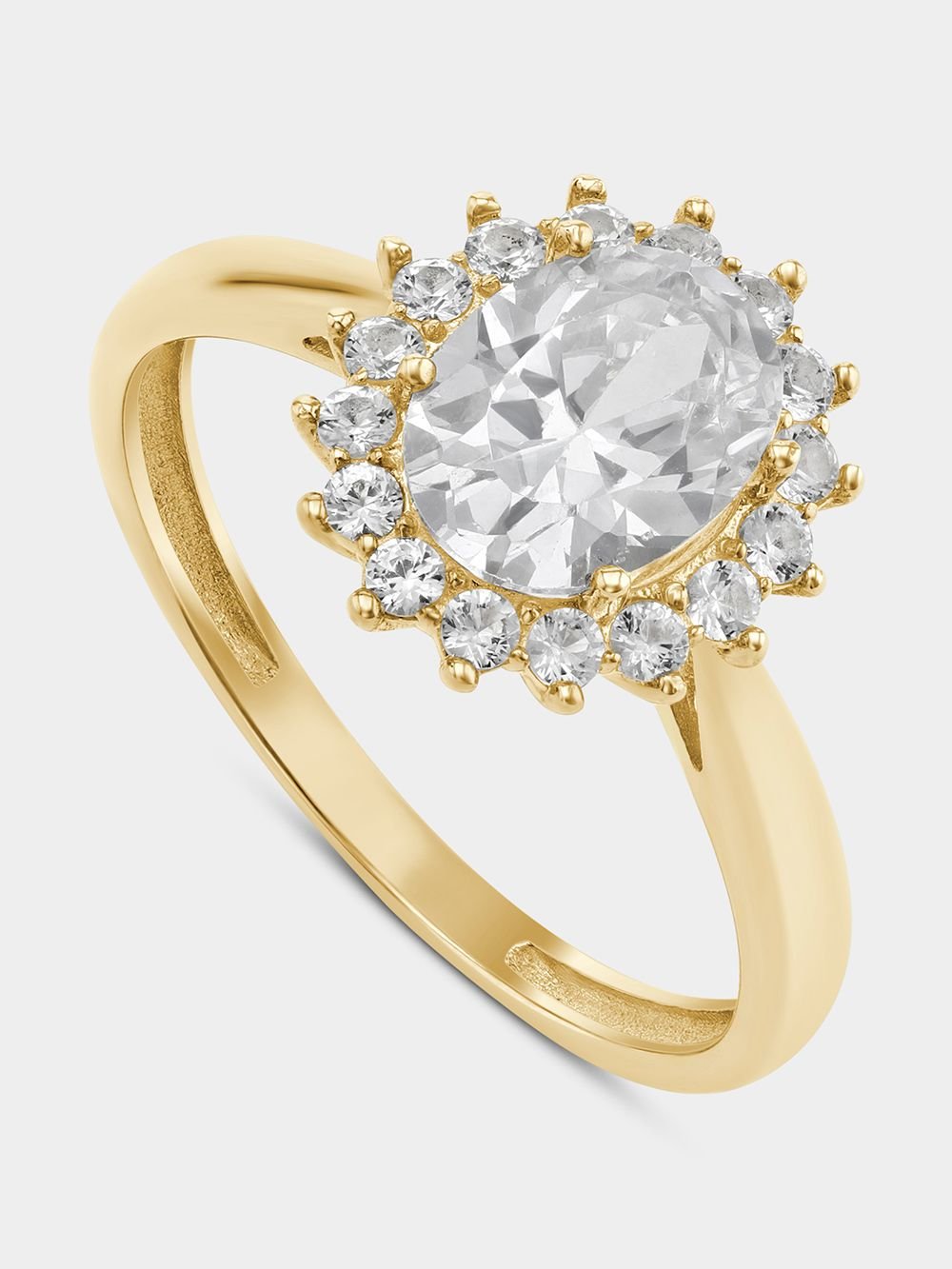 Yellow Gold Cubic Zirconia Oval Halo Ring | Bash
