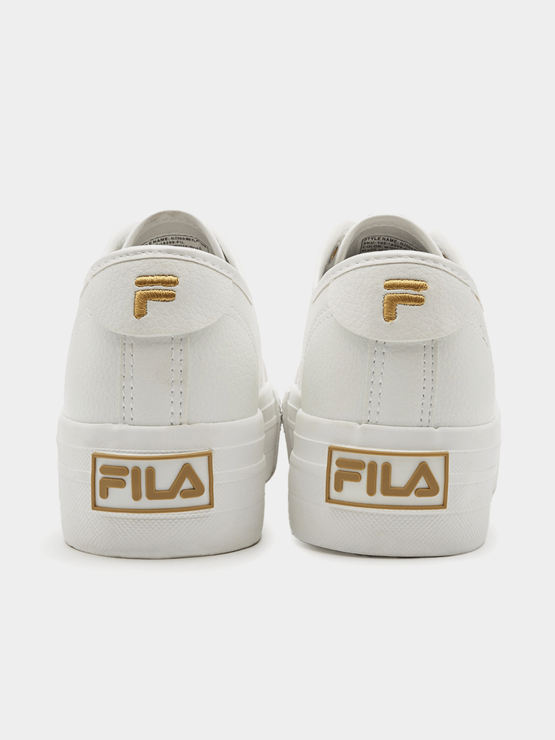 Fila Junior Grade-School Alessia MM White/Gold Platform Sneakers | Bash