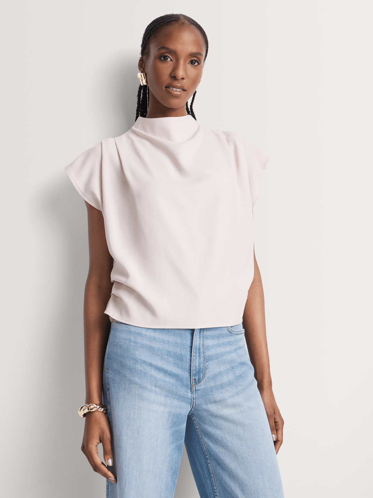 Highneck Pleated Shell Top | Bash