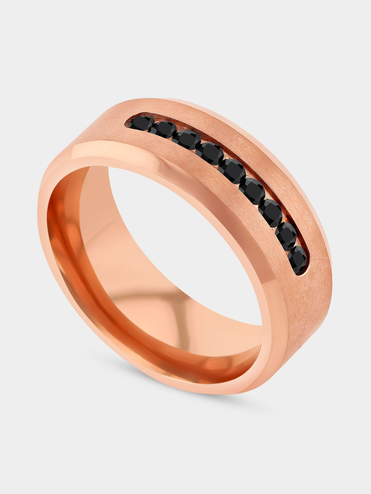 Stainless Steel Black Cubic Zirconia Rose Plated Channel Ring | Bash