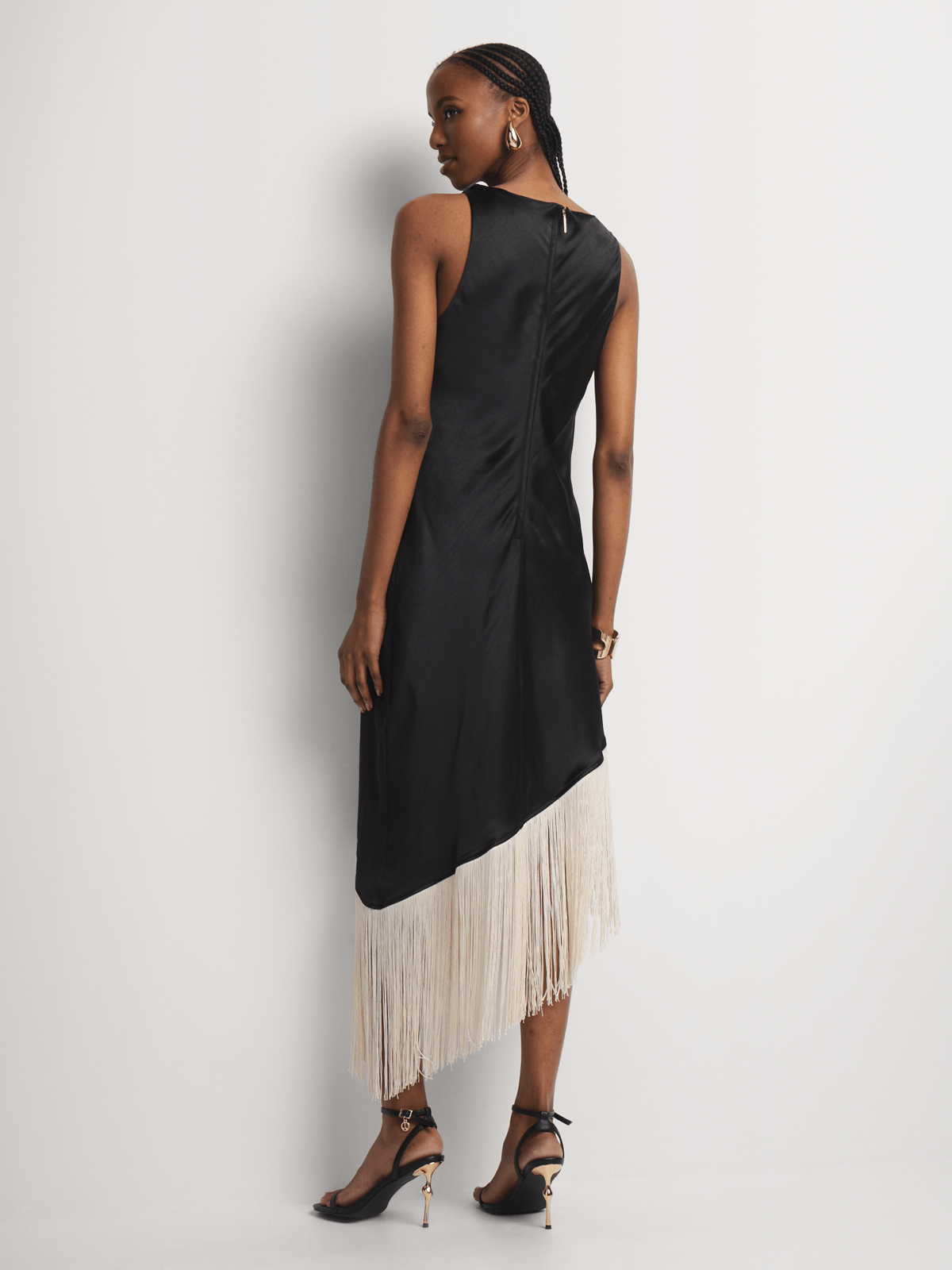 Luella Draped Asymmetrical Fringe Hem Column Dress | Bash