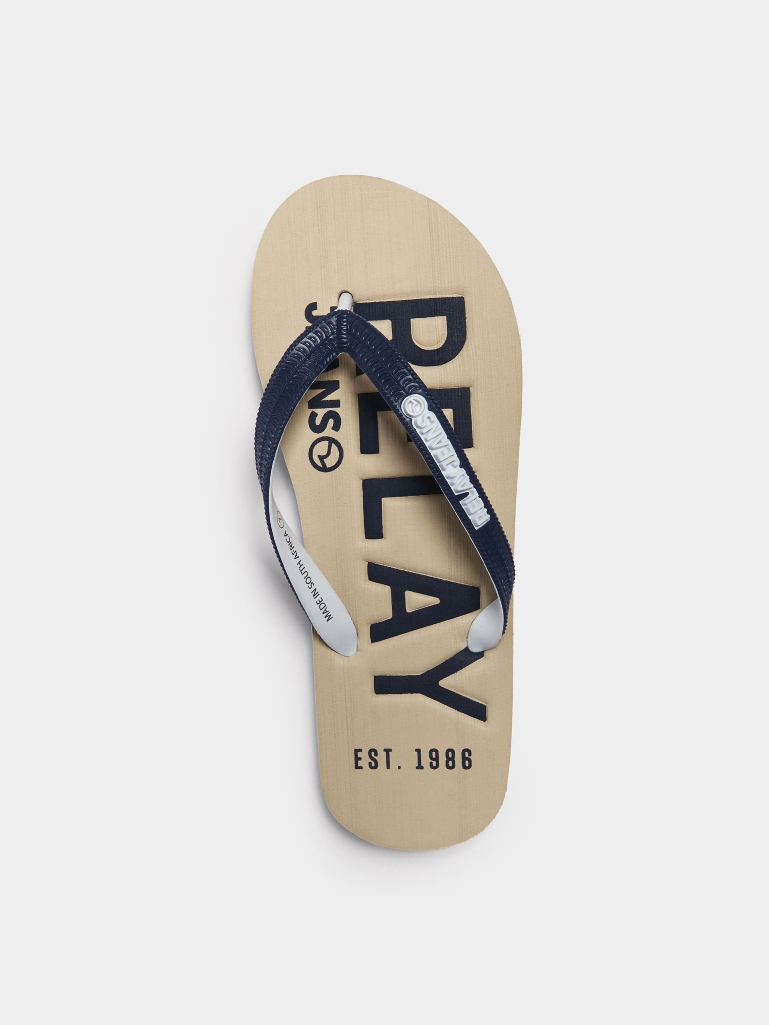 Relay Jeans Men's Natural & Navy Bold Lines Flip Flops | Bash