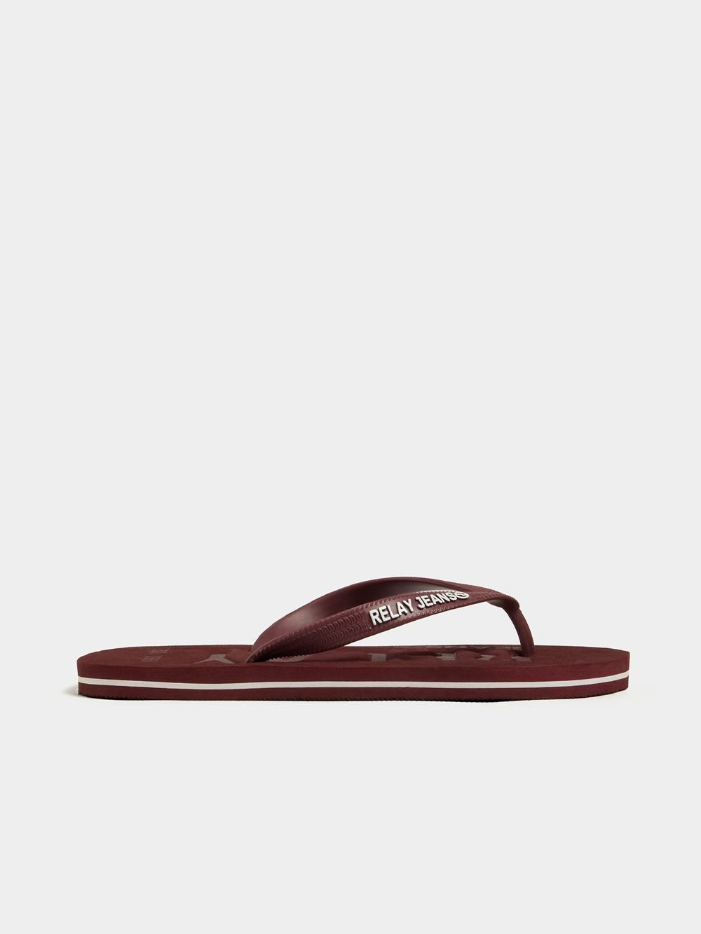 Relay Jeans Men's Burgundy/White Bold Lines Flip Flops | Bash
