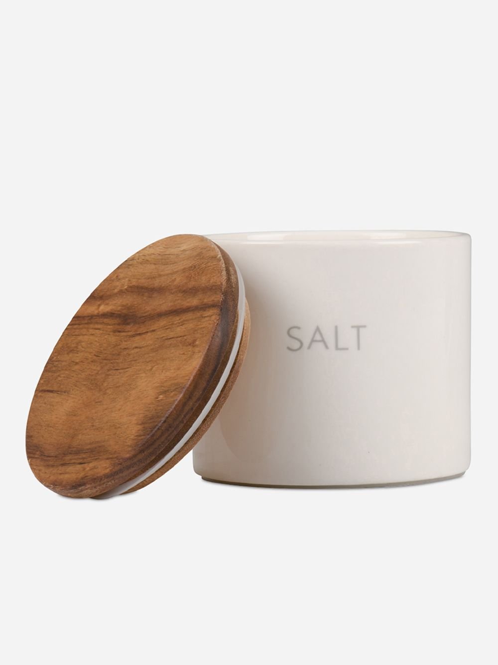 @home Ceramic White Salt Canister with Wooden Lid | Bash