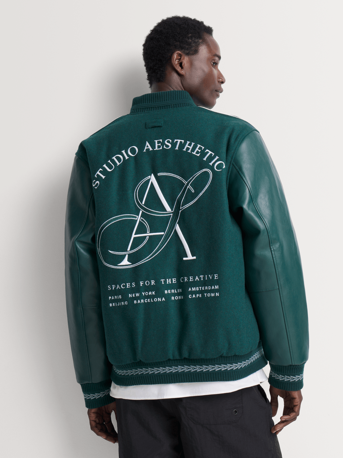 Markham Men's Melton Varsity Pine Green Bomber Jacket | Bash