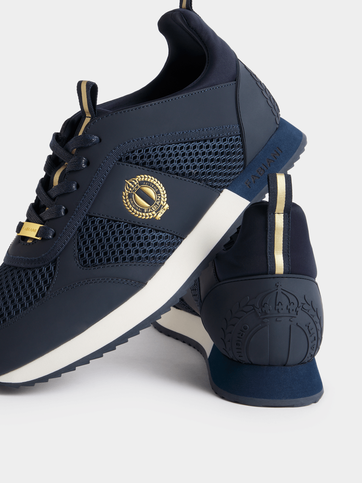 Fabiani Men's Navy/Gold Leather Side Stripe Sneakers | Bash