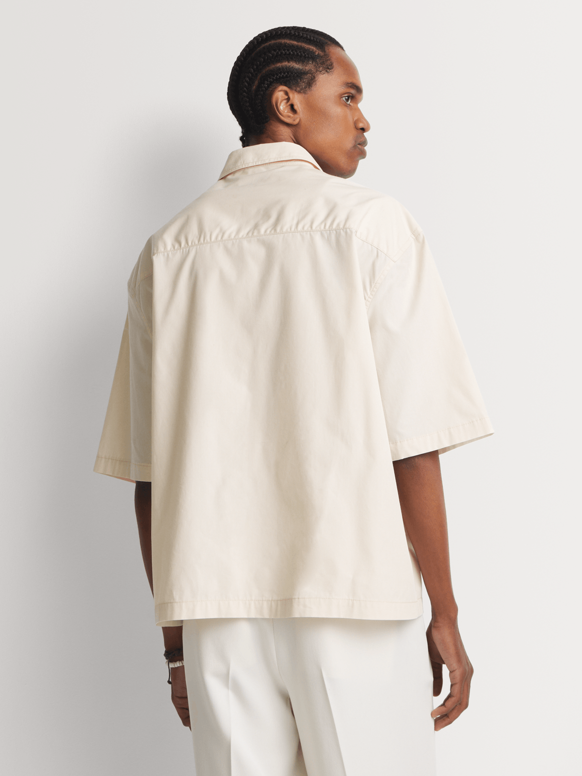 Markham Men's Cropped Boxy Embroidery Ecru Shirt | Bash