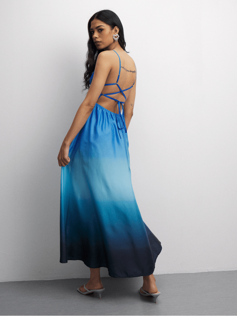 The FIX Women's Blue Ombre Print Crepe Strappy Dress | Bash