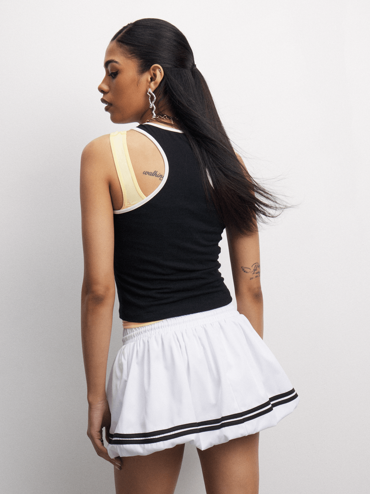 The FIX Women's White Taslon Mini Bubble Skirt With Stripes | Bash
