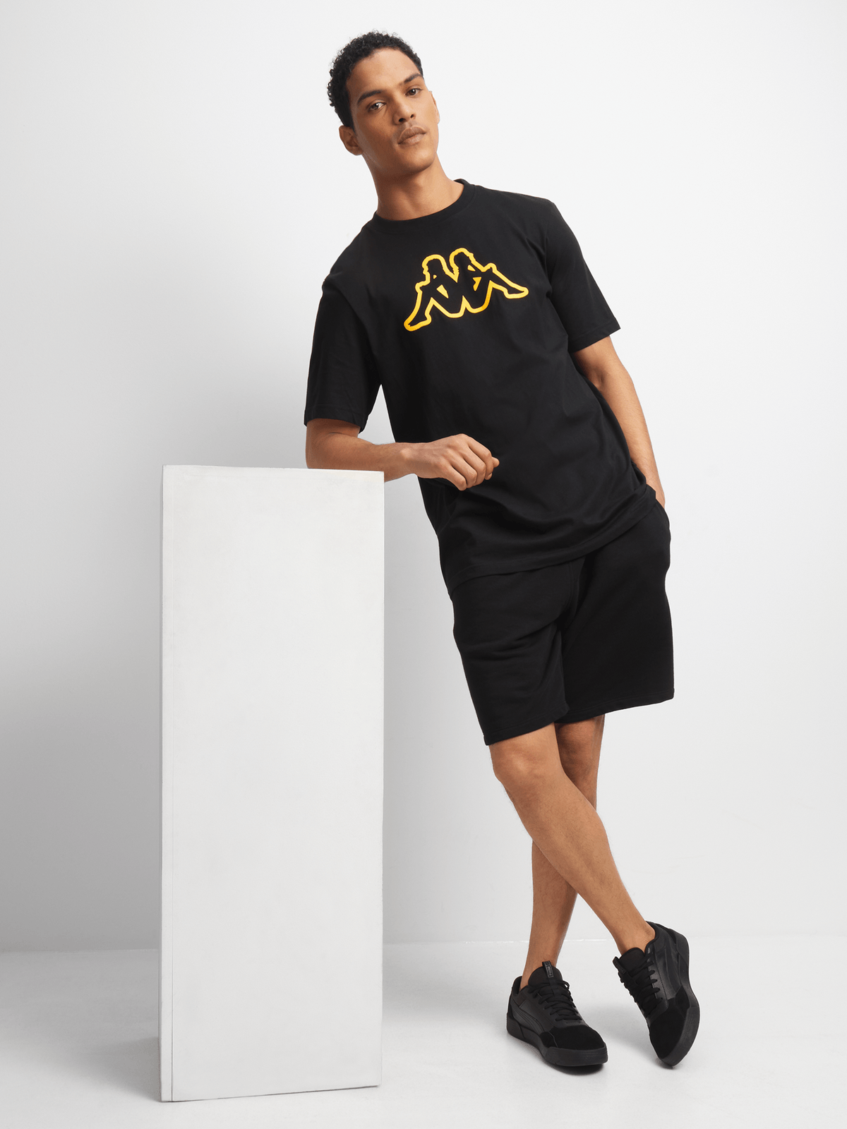 Mens Kappa Logo Colly Black/Yellow Tee | Bash