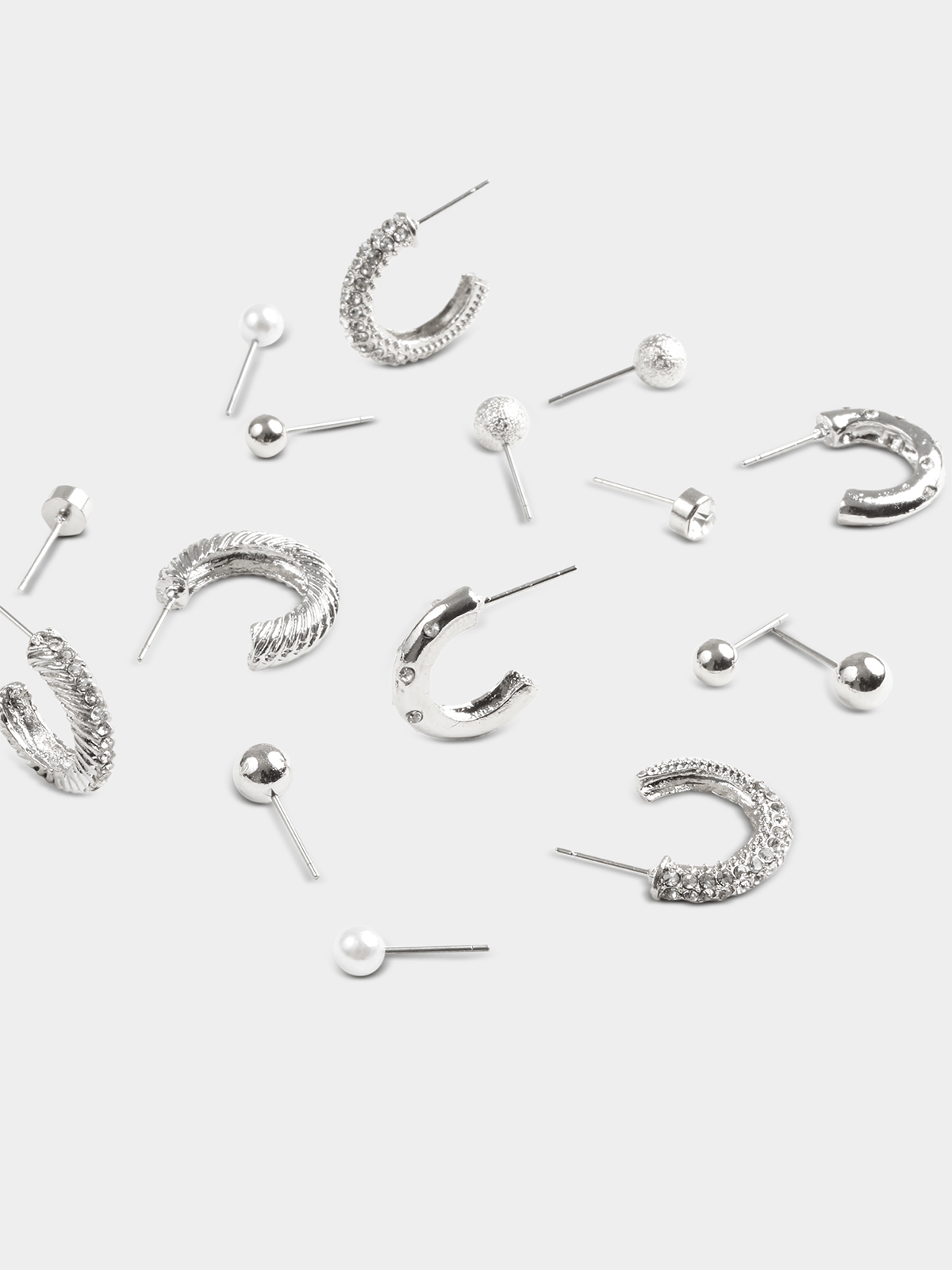 Exact Women's Silver Textured 9-Pack Stud & Hoop Earrings | Bash