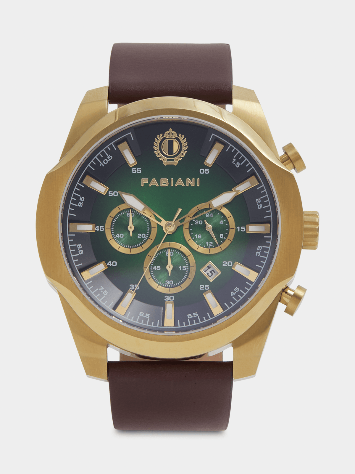 Fabiani Men's Gold/Brown Chronograph Leather Strap Watch | Bash