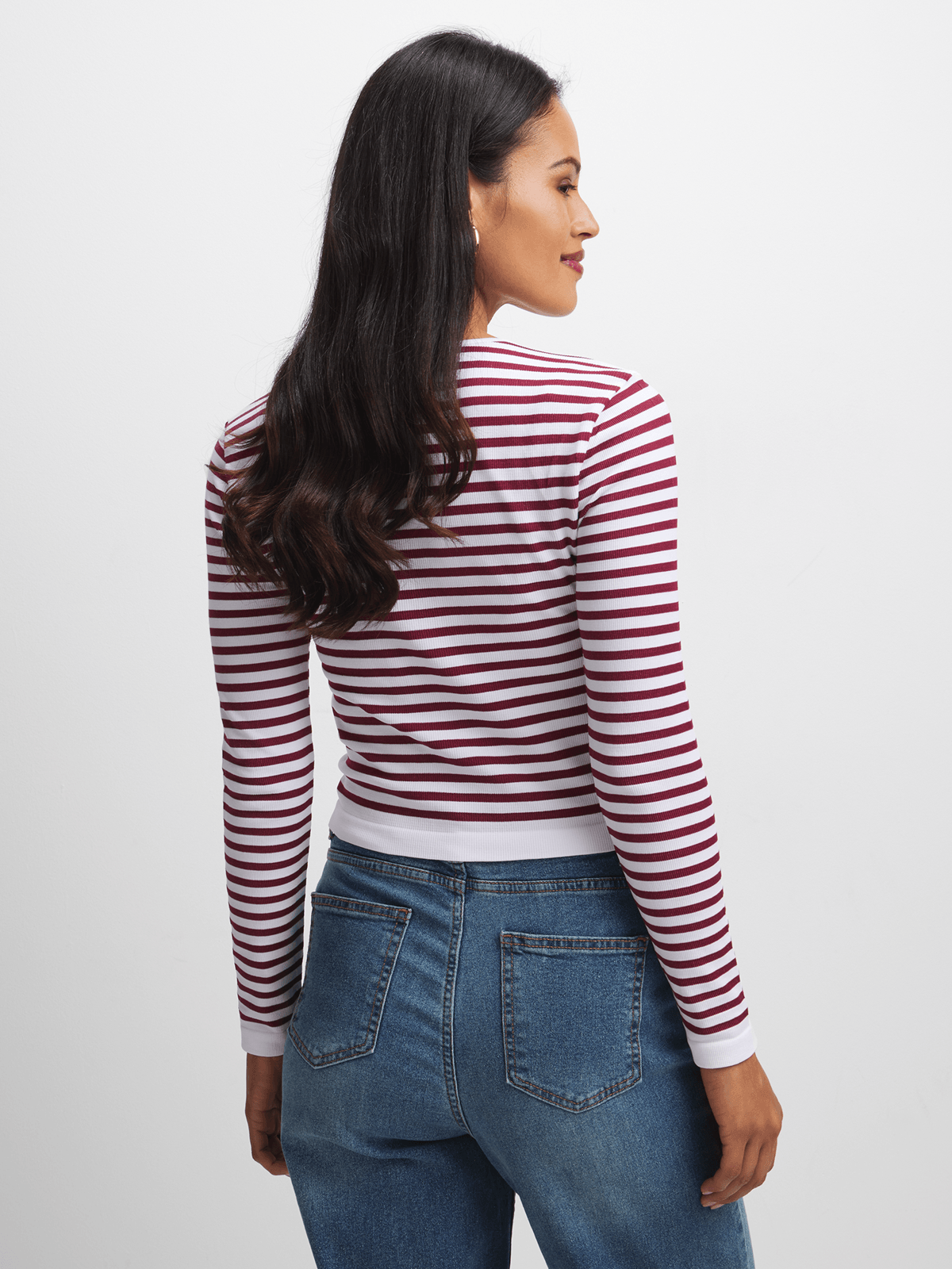 Exact Women's Burgundy & White Striped Seamless Top | Bash