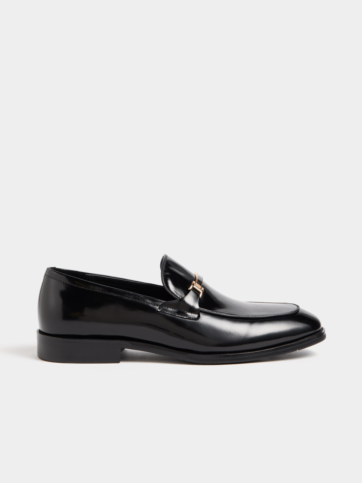 Fabiani Men's Black Gloss Leather Gold Plate Loafer | Bash