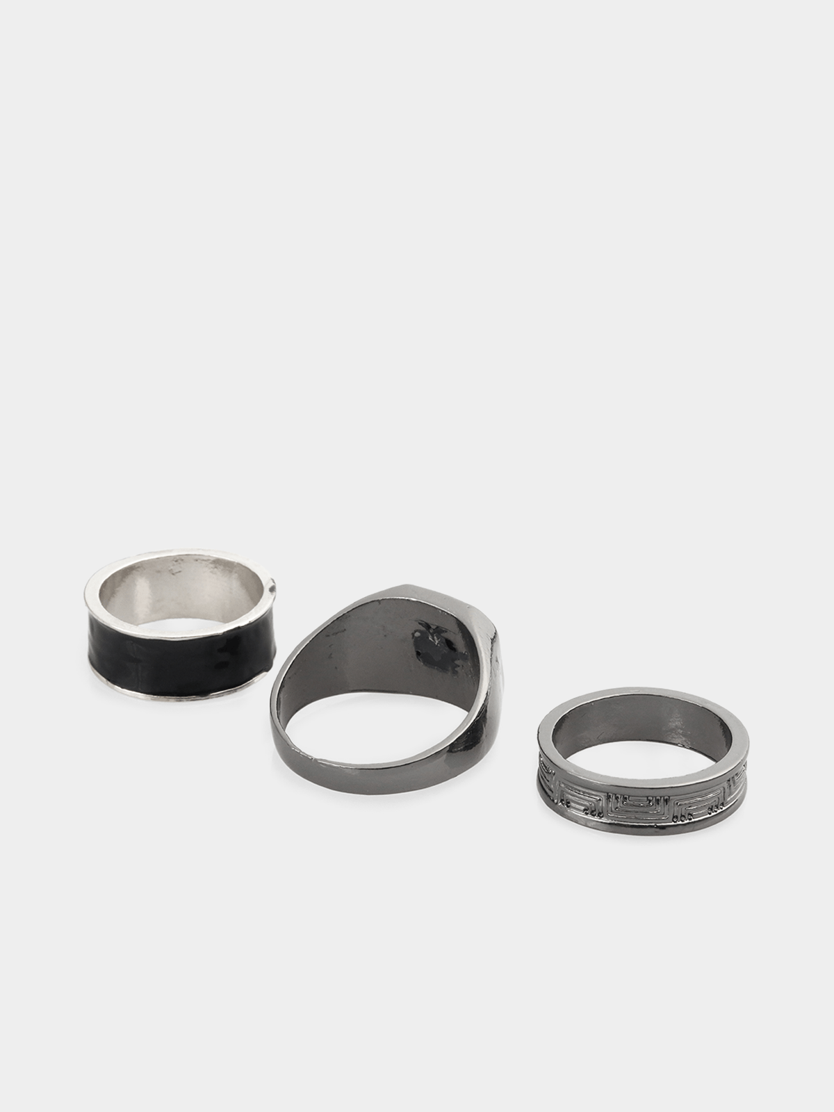 Markham Men's 3Pack Signet Black/Gunmetal/Silver Ring | Bash