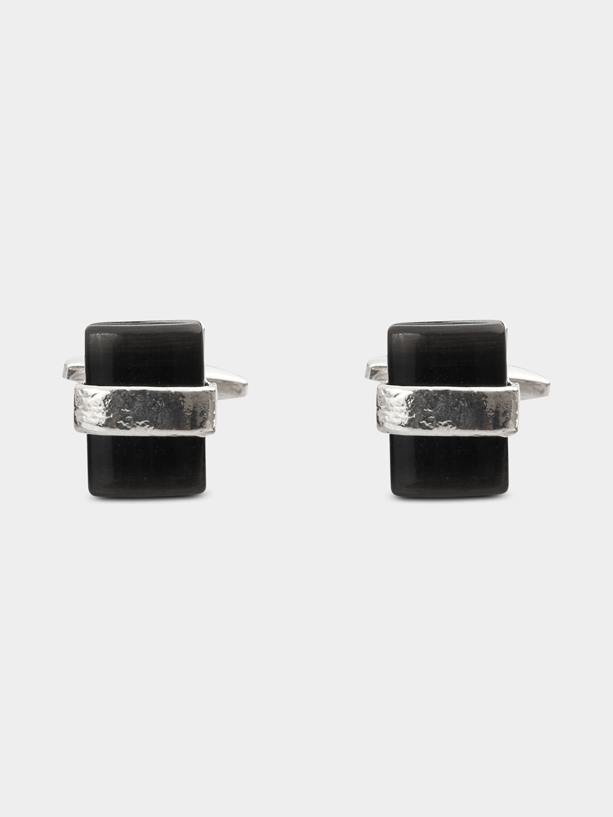 Markham Men's Rectangle Catseye Silver/Black Cufflinks | Bash
