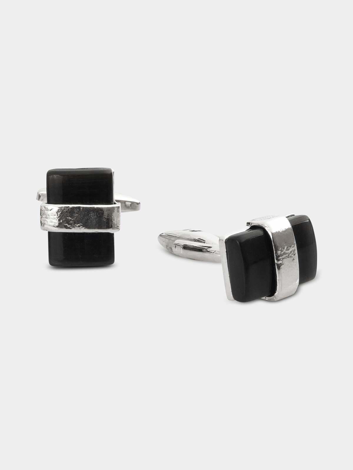 Markham Men's Rectangle Catseye Silver/Black Cufflinks | Bash