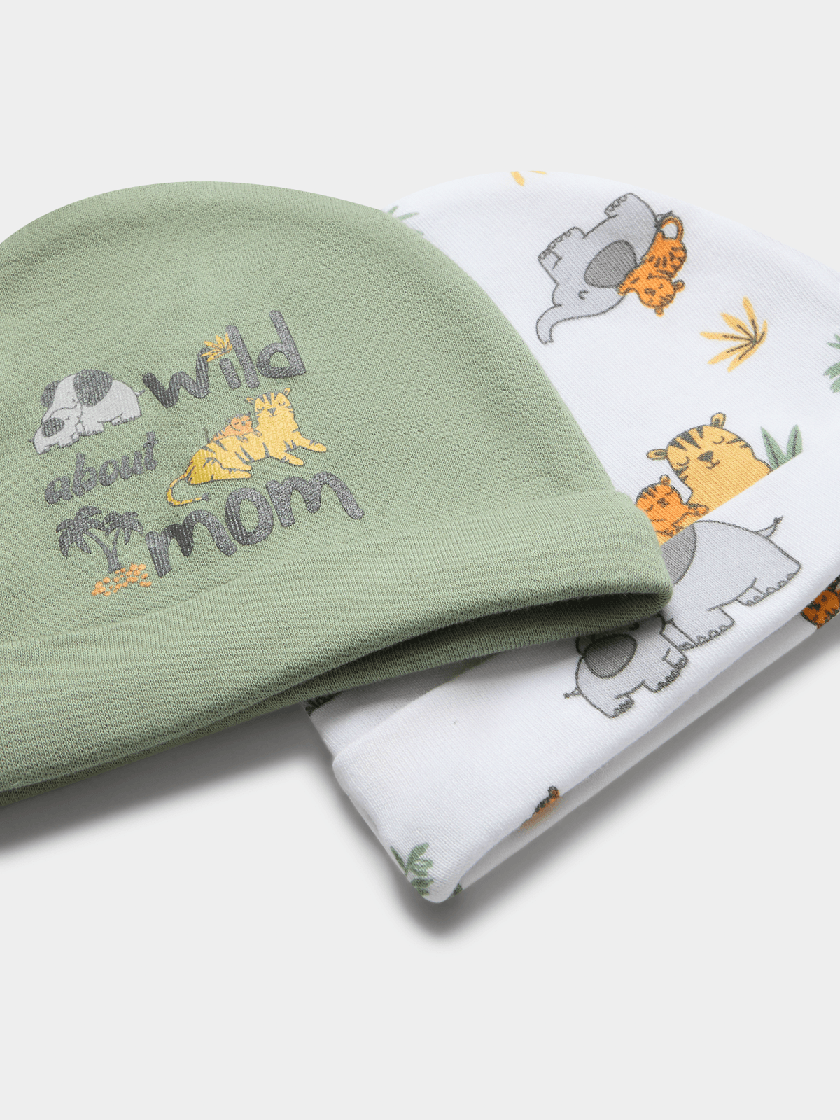 Jet Baby Boys Sage Green Roarly Safari Animal 2 Pack Beanies | Bash