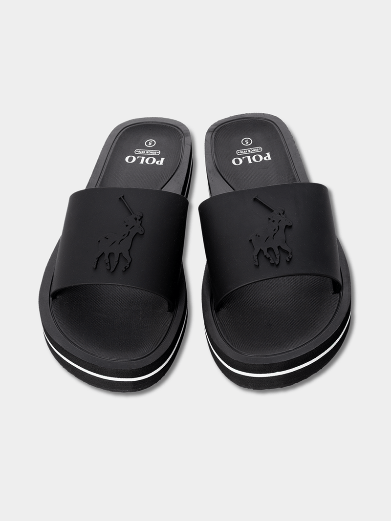 Women's Polo Black Platform Convexed Pool Sandals | Bash