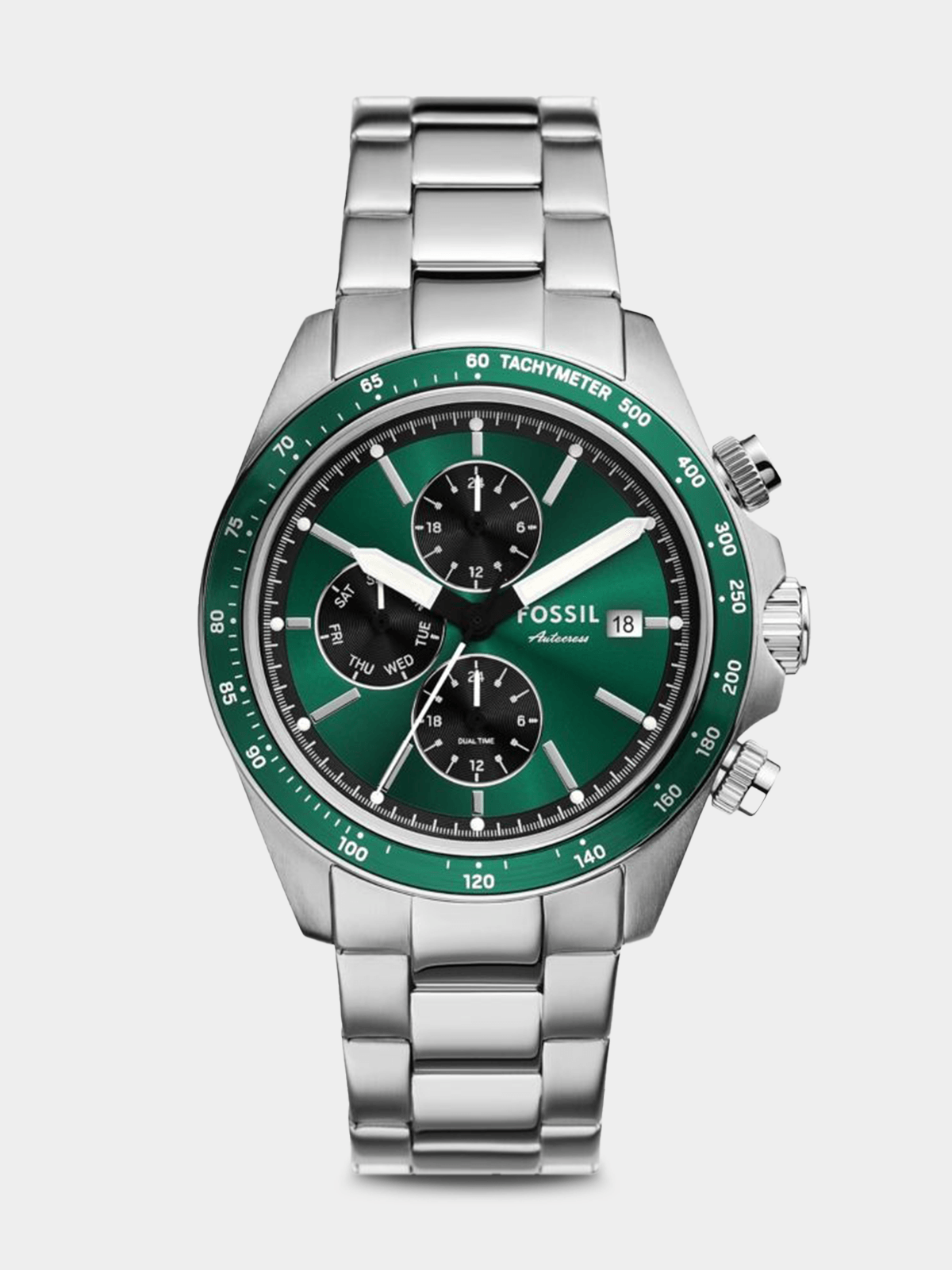 Fossil Autocross Green Dial Stainless Steel Multi Dial Bracelet Watch ...