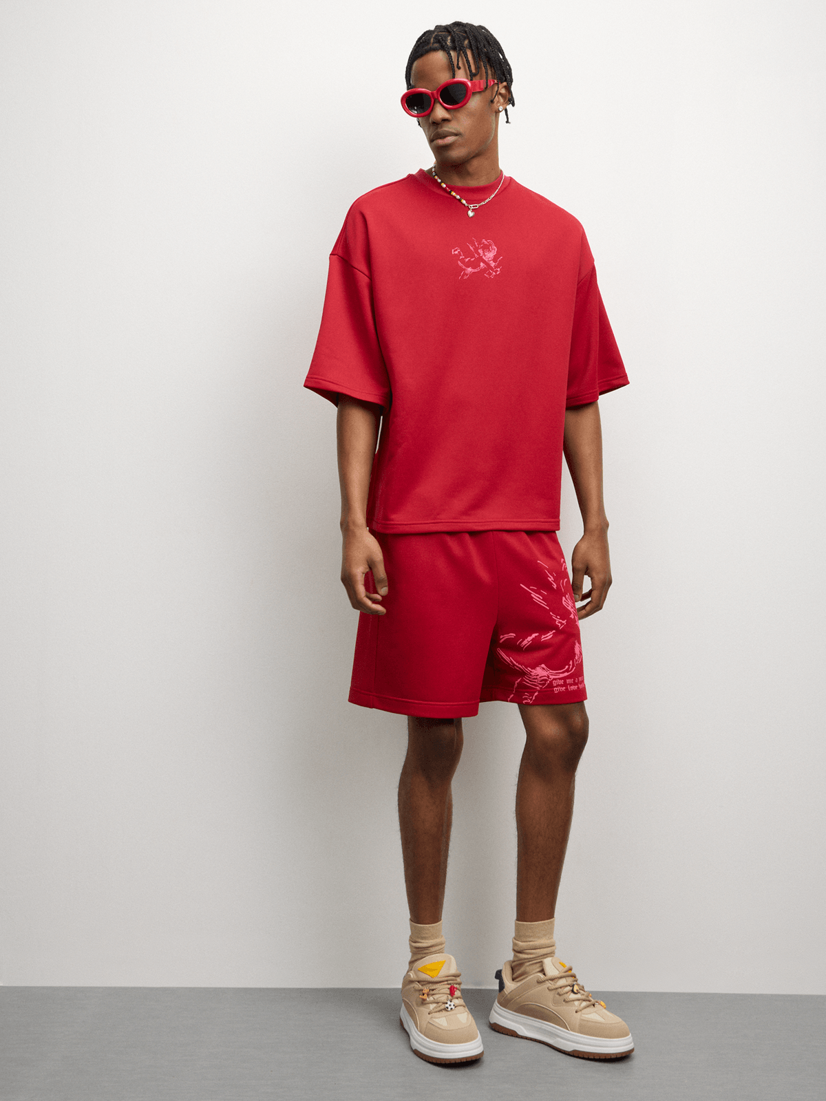 The FIX Men's Red Fleece Co-Ord Sketch Cupid Short | Bash