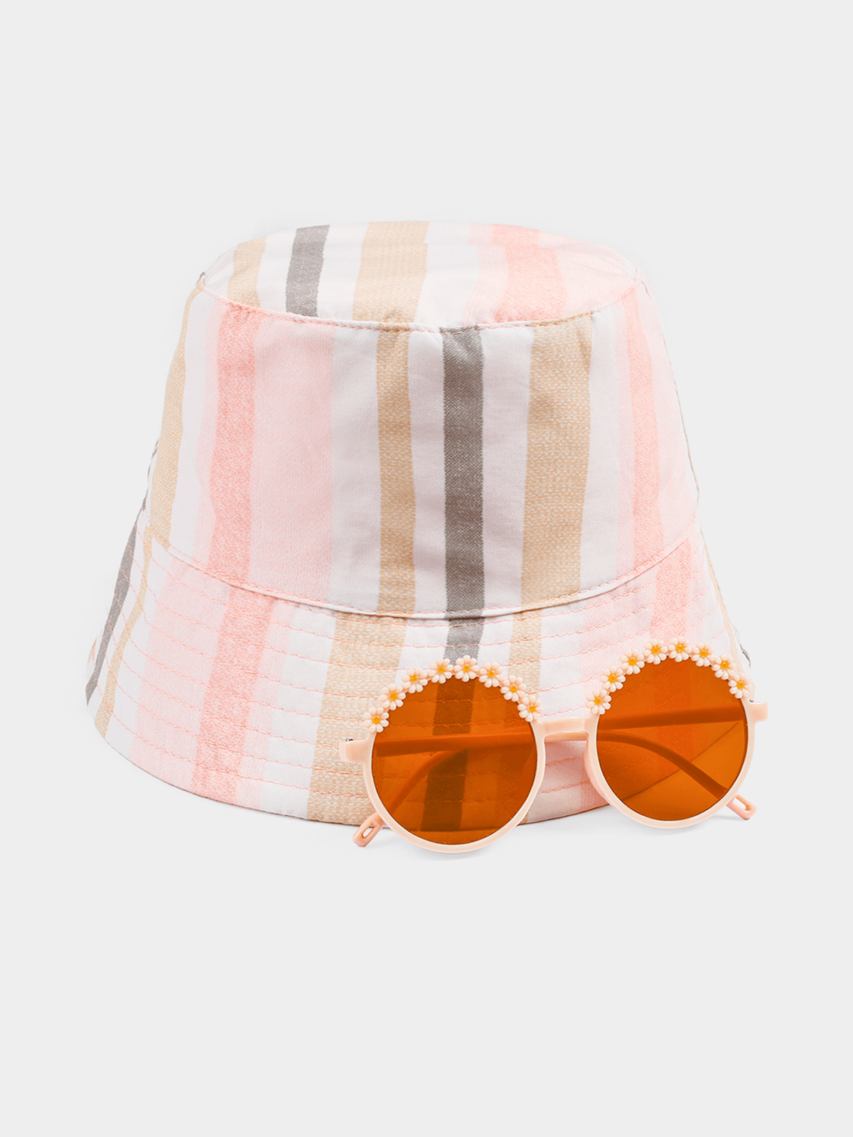 Girl's Pink Striped Bucket Hat & Round Sunglasses Set | Bash