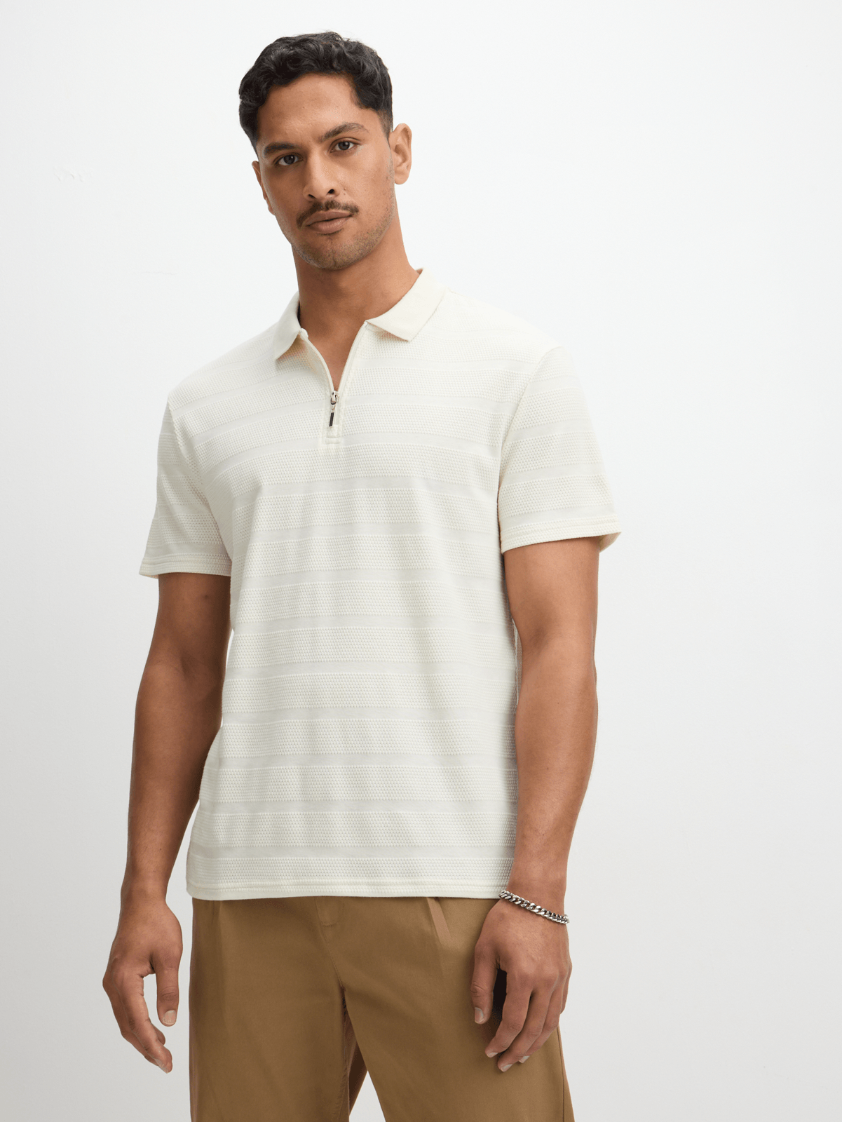 Exact Men's White Textured Quarter Zip Golfer | Bash