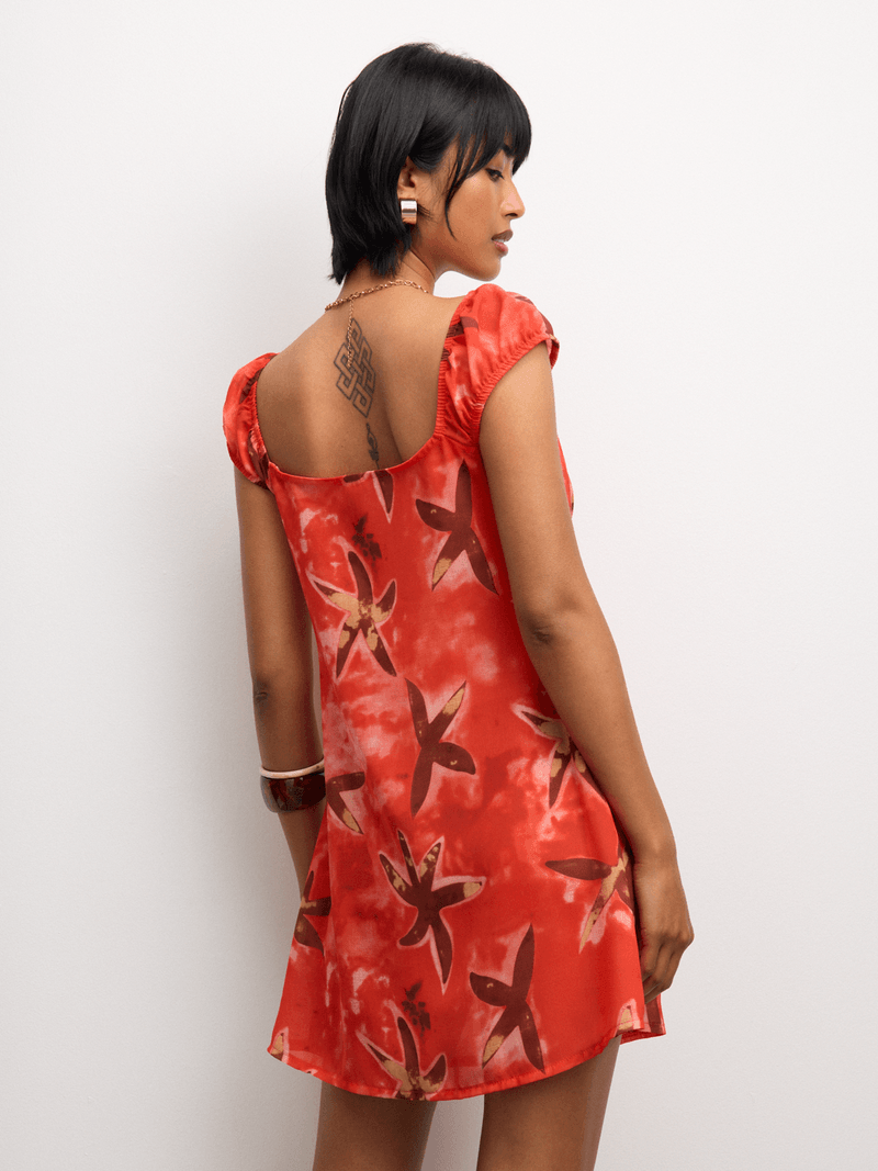 The FIX Women's Red Georgette Shell Print Babydoll Dress | Bash