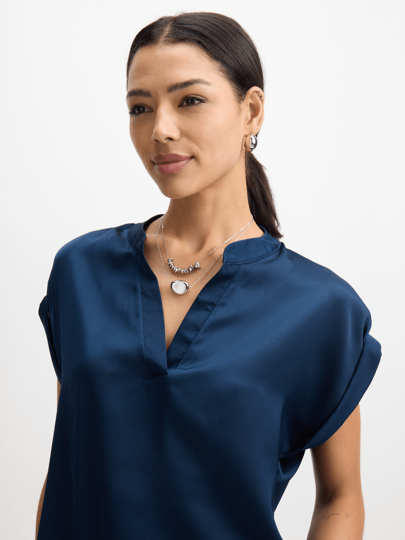 Jet Women’s Navy Satin Shell Top | Bash