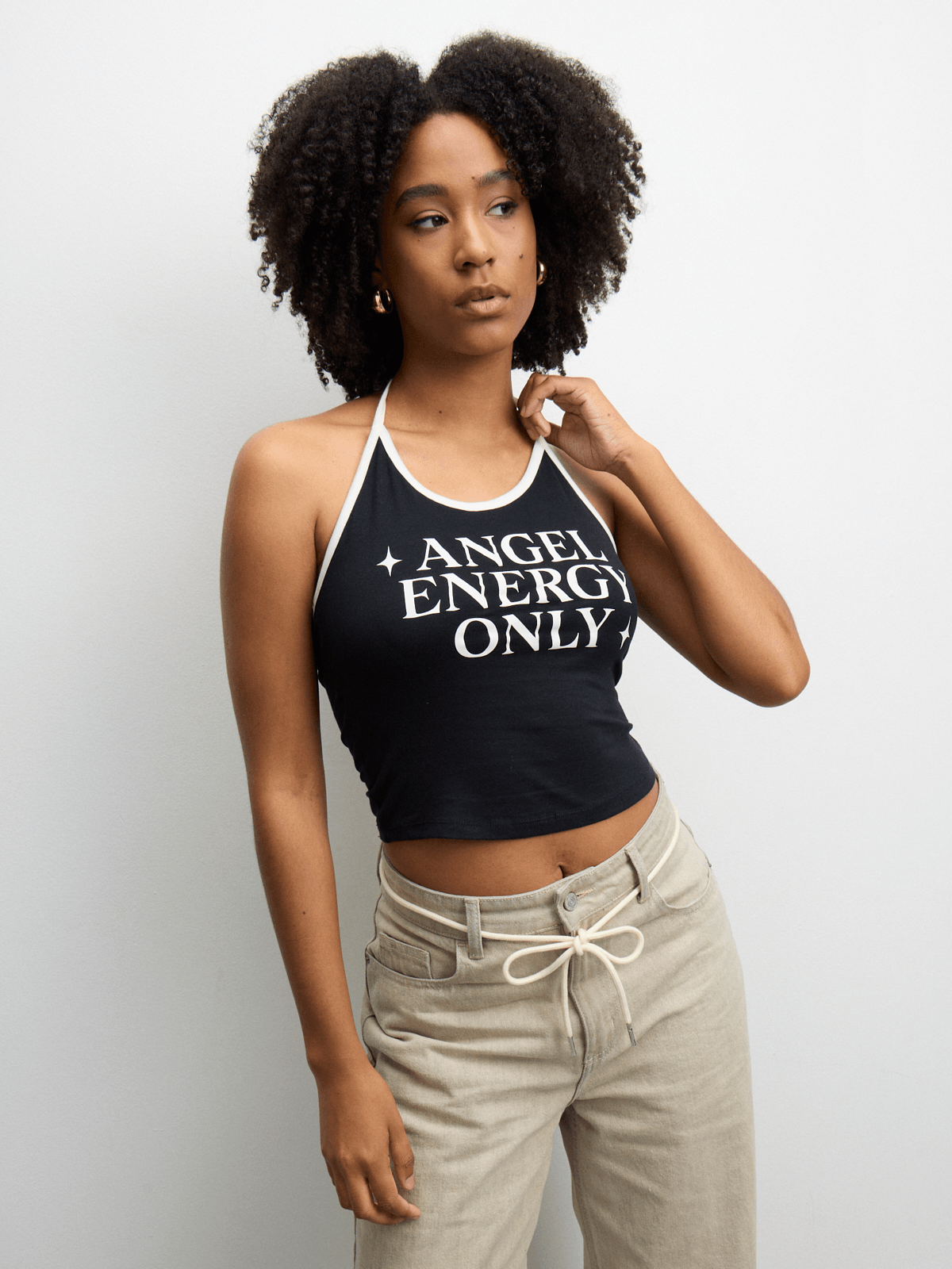 The FIX Women's Black Angel Energy Only Cotton Lycra Halterneck Top | Bash