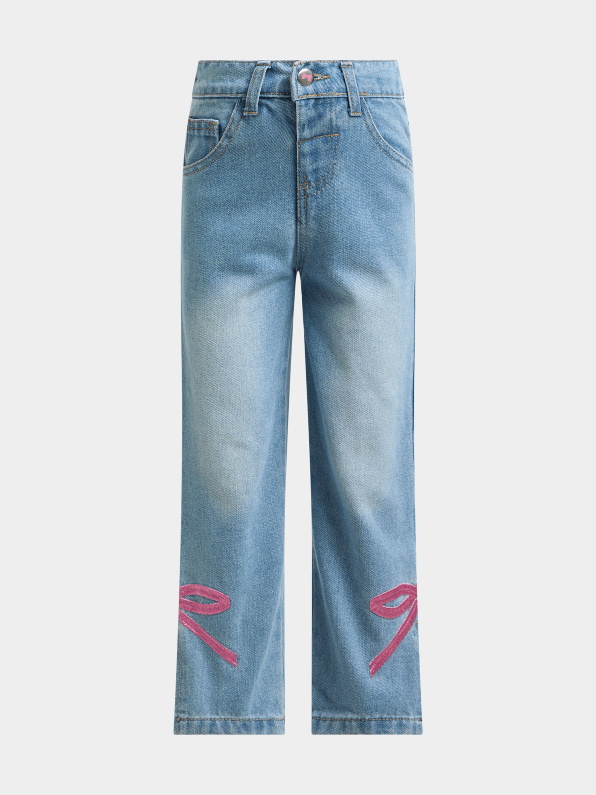 Jet Younger Girls Light Blue Bow Slit Straight Leg Denim Jeans | Bash