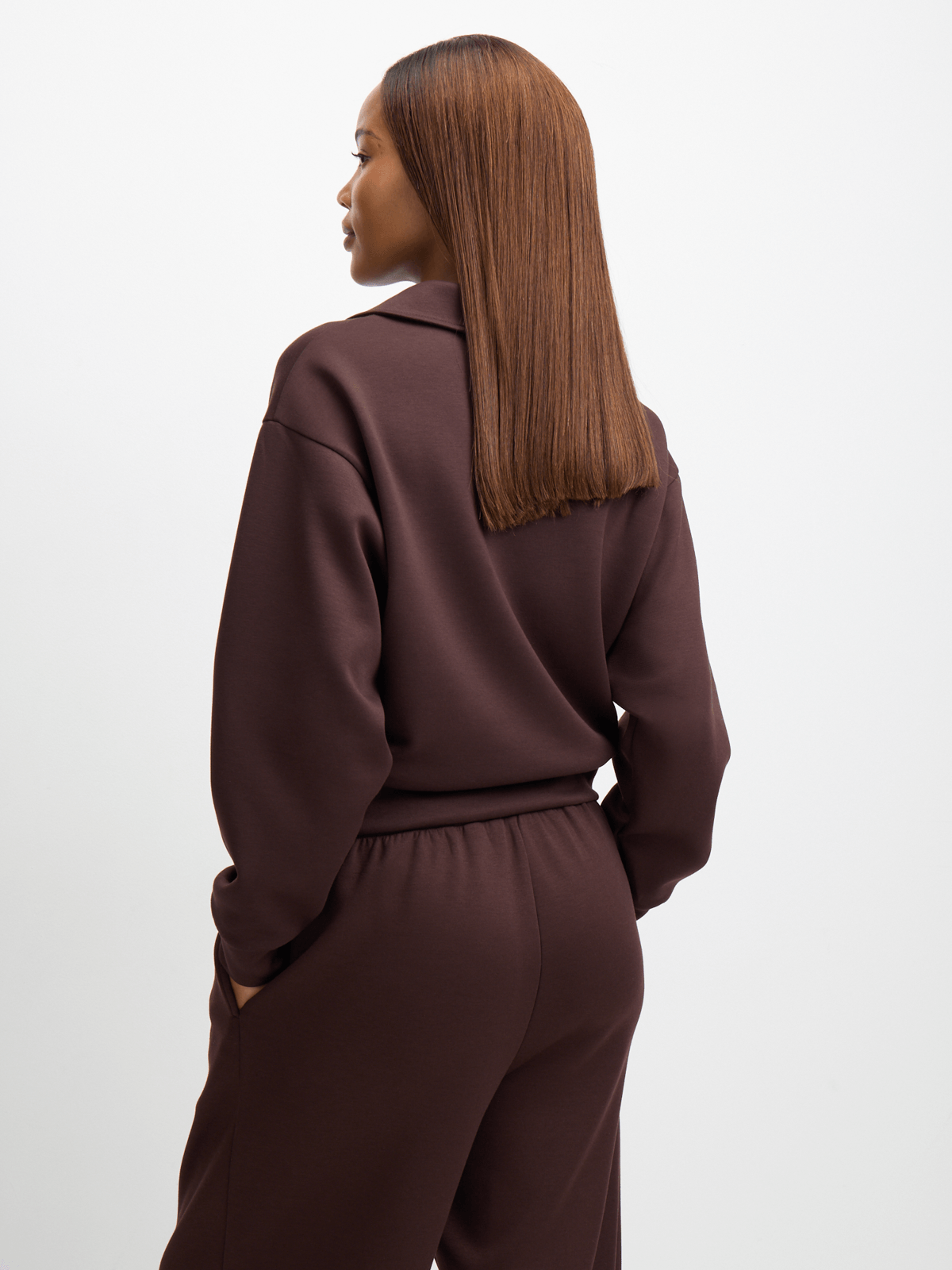 Exact Women's Brown Soft Touch Collar Sweat Top | Bash