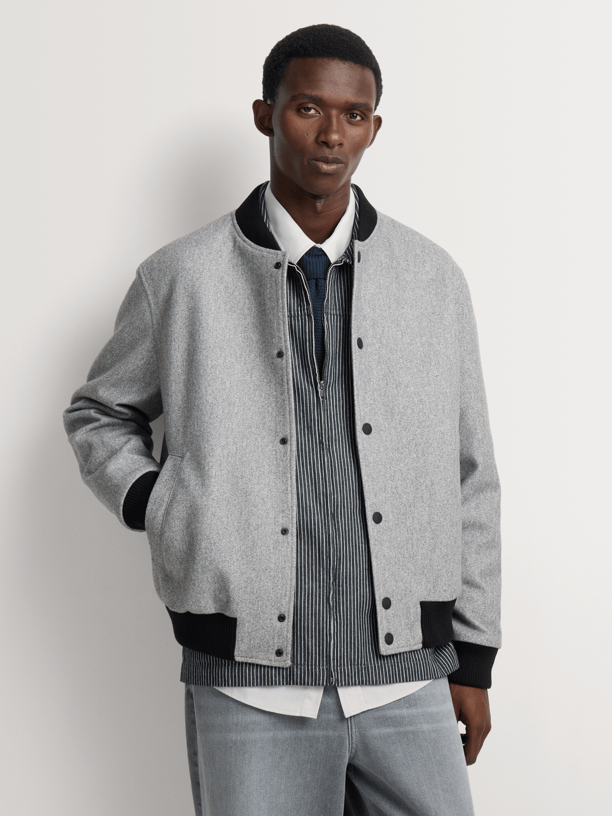 Markham Men's Smart Slim Fit Varsity Grey Bomber Jacket | Bash
