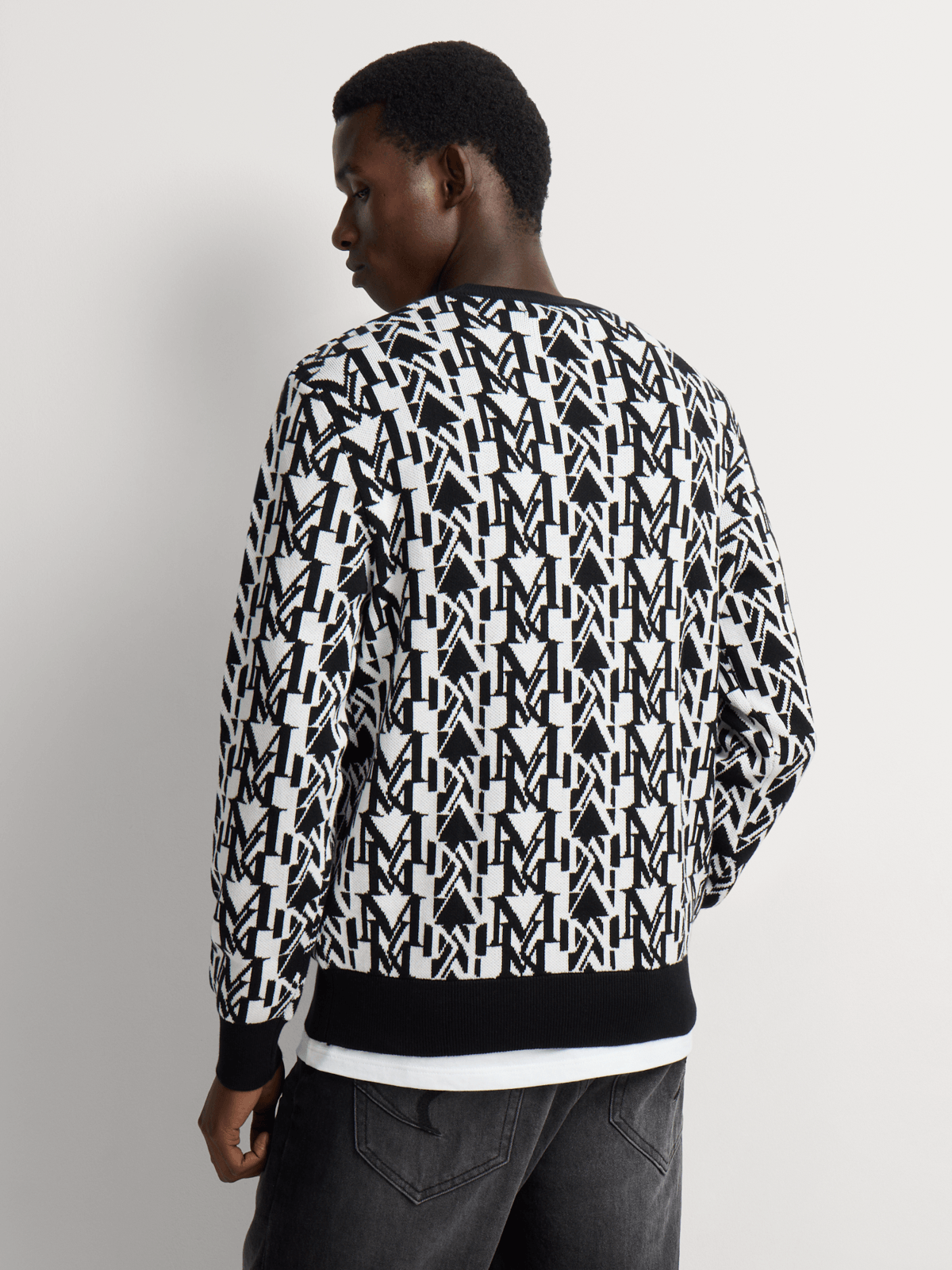 Markham Men's Regular Fit Monogram Black/White Knitwear | Bash