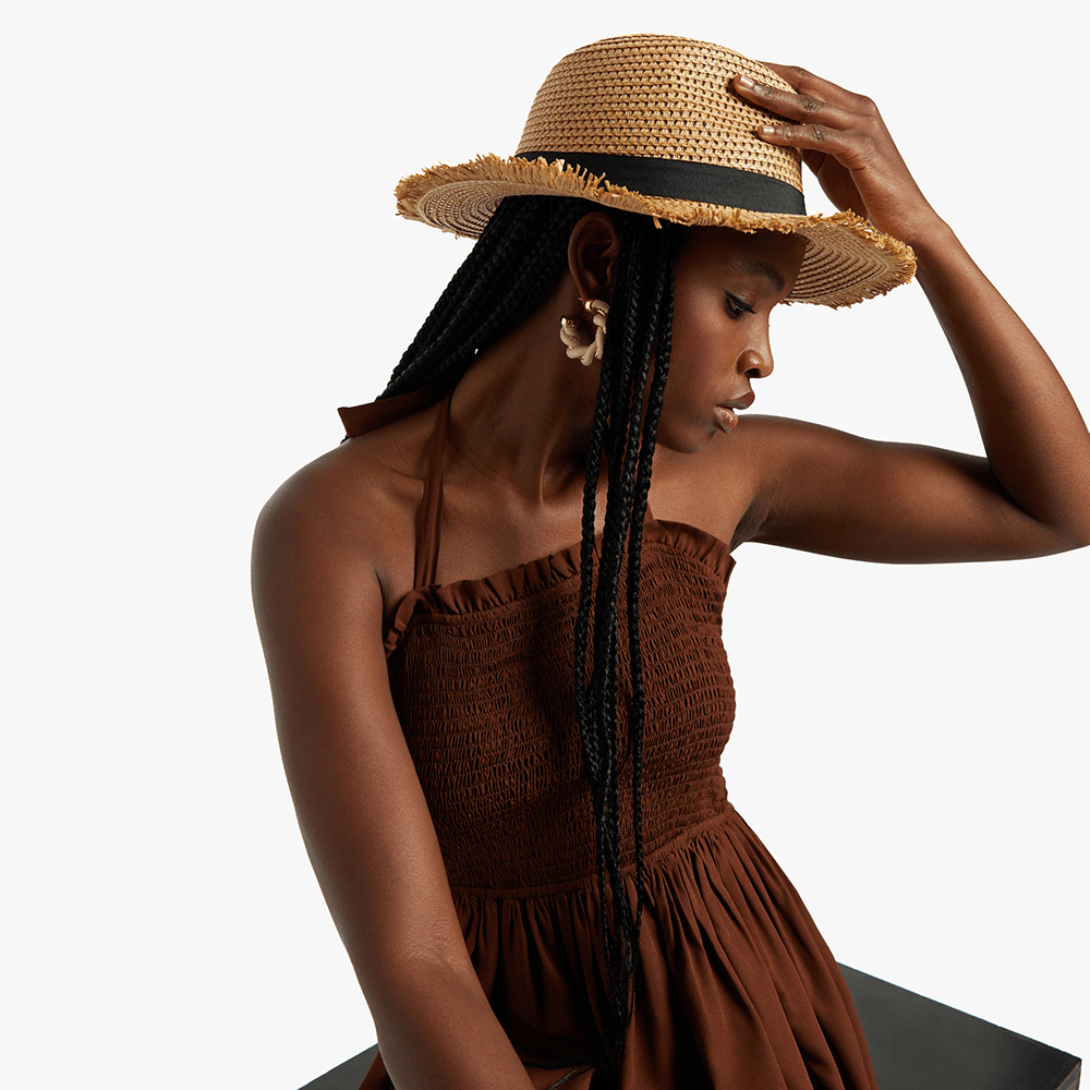 Women's Camel Straw Hat with a Short Brim - Bash.com