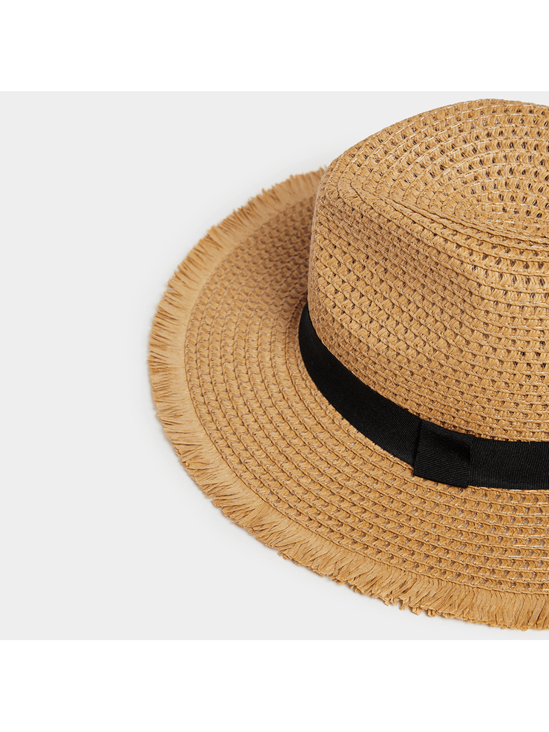 Women's Camel Straw Hat with a Short Brim - Bash.com